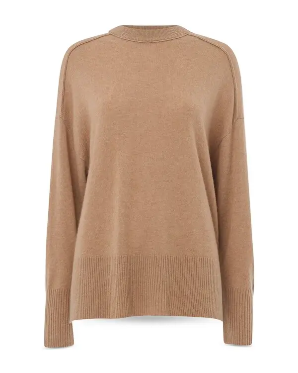 Whistles Cashmere Seam Detail Crew Knit Sweater - Camel