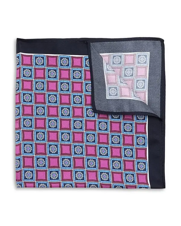 Bloomingdale'S Floral Medallion Geometric Silk Pocket Square Exclusive - Berry Navy