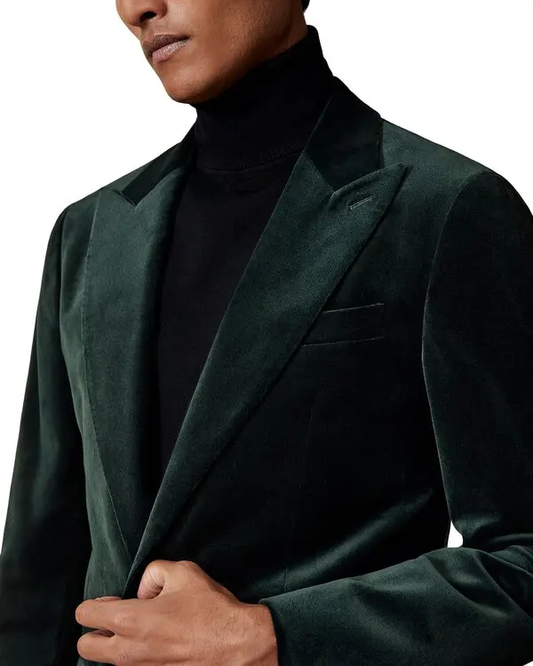 REISS Apsara Peak Lapel Velvet Blazer - Emerald Green
