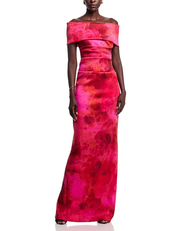 Rickie Freeman For Teri Jon Off The Shoulder Floral Gown