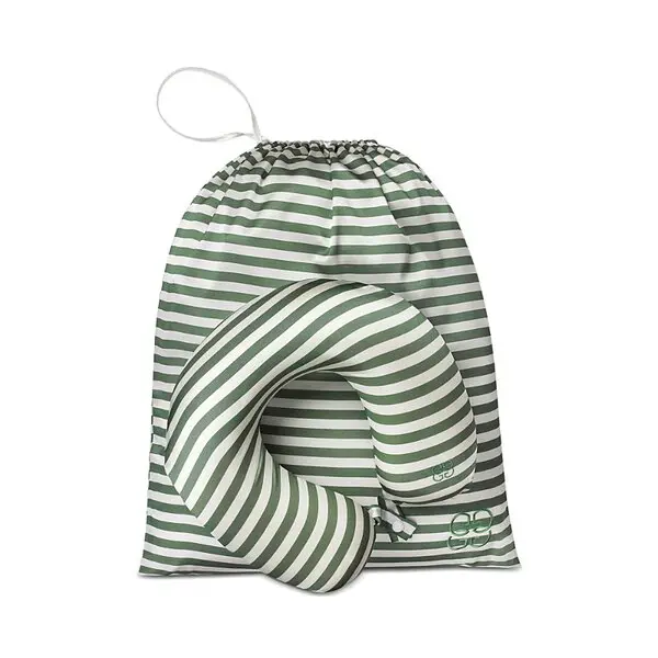 Gingerlily Silk Travel Neck Pillow - Green Ivory Stripe