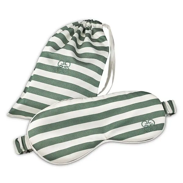 Gingerlily Striped Silk Eye Mask With Pouch - Green Ivory Stripe