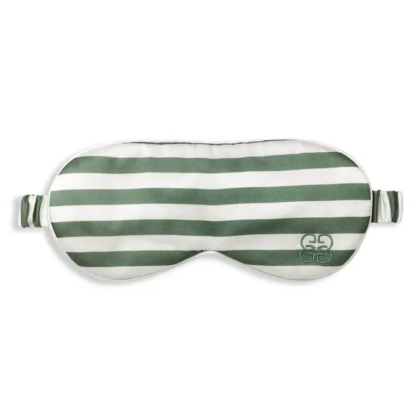 Gingerlily Striped Silk Eye Mask With Pouch - Green Ivory Stripe