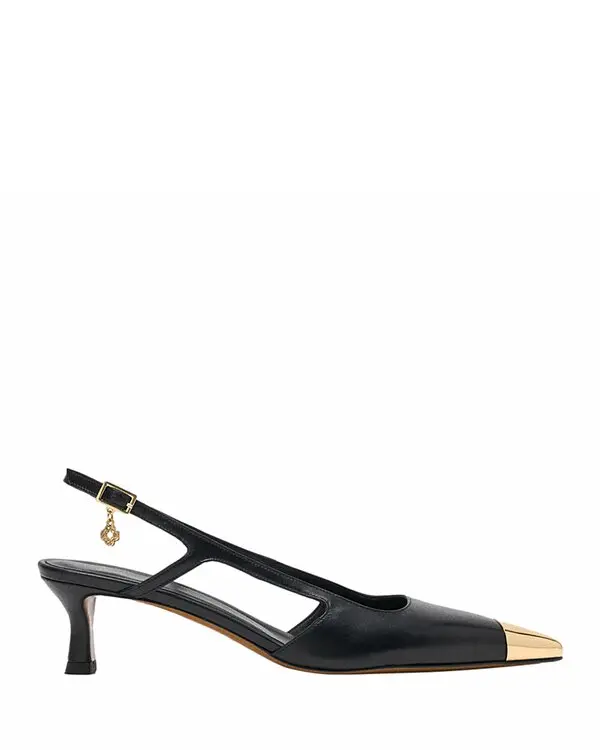 Maje Fayna Leather Slingback Pumps With Toe Cap - Black