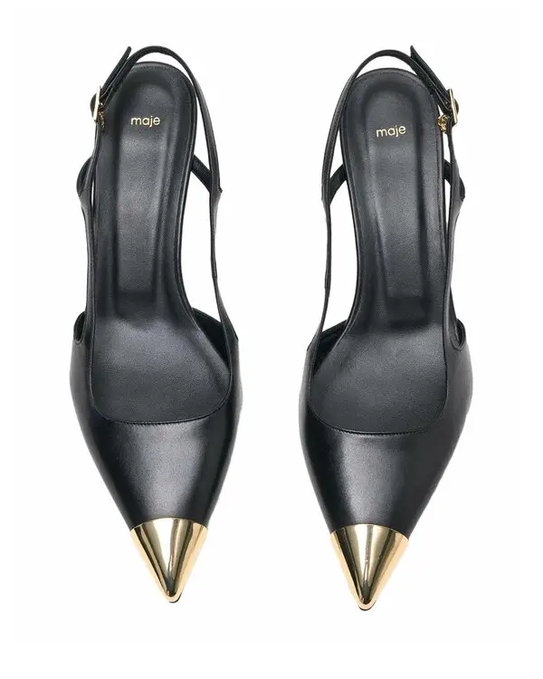 Maje Fayna Leather Slingback Pumps With Toe Cap - Black