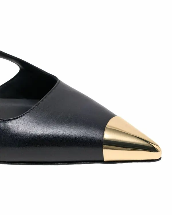 Maje Fayna Leather Slingback Pumps With Toe Cap - Black