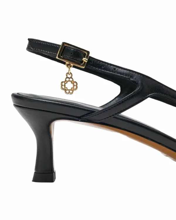 Maje Fayna Leather Slingback Pumps With Toe Cap - Black