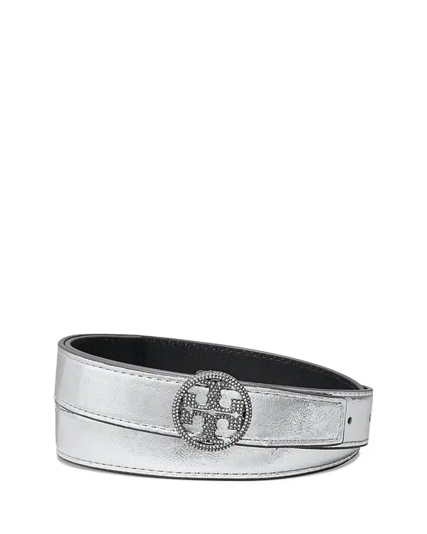 Tory Burch Miller Metallic Leather Belt - Black/silver