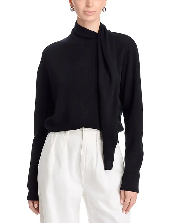 Rails Wool & Cashmere Crewneck Scarf Sweater - Black