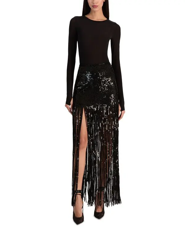 Alice + Olivia Kendra Sequinned Fringe Skirt