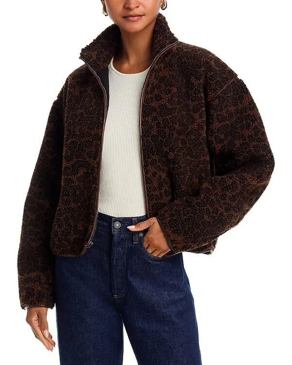 Rag & Bone Sun Sherpa Zip Up Jacket - Leopard