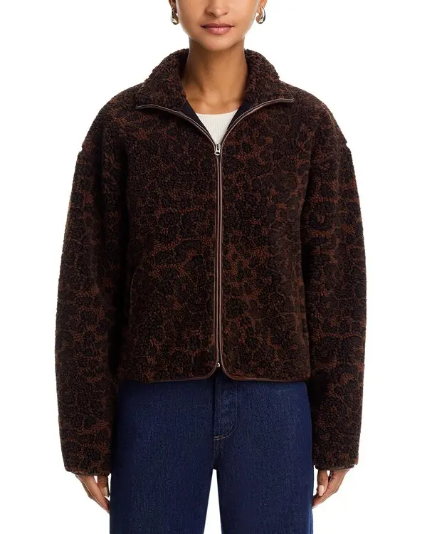 Rag & Bone Sun Sherpa Zip Up Jacket - Leopard