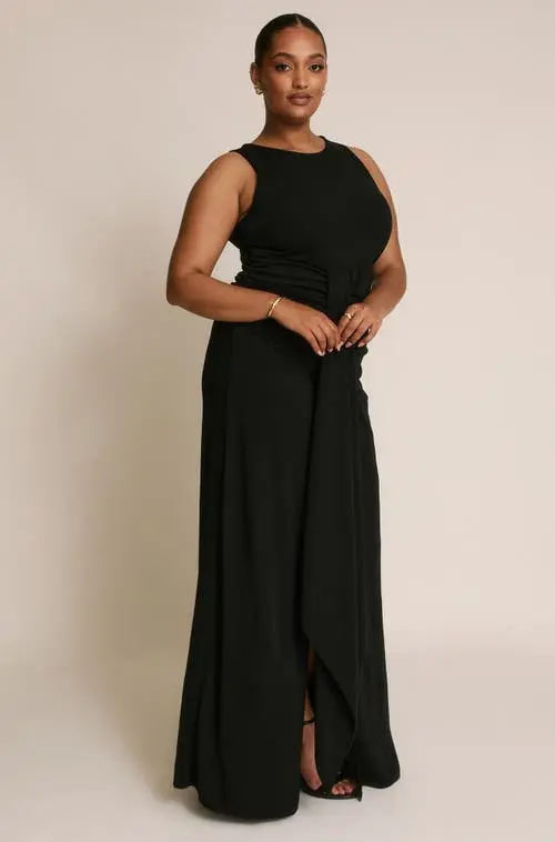 SIX STORIES Drape Gathered Sleeveless Maxi Dress - Black