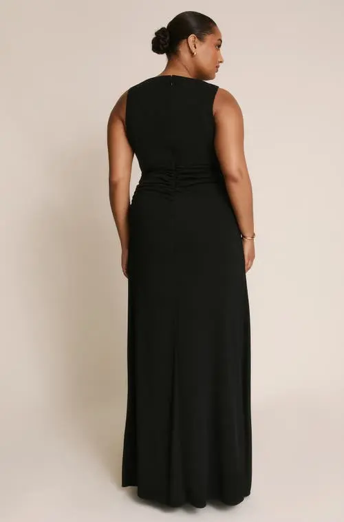 SIX STORIES Drape Gathered Sleeveless Maxi Dress - Black