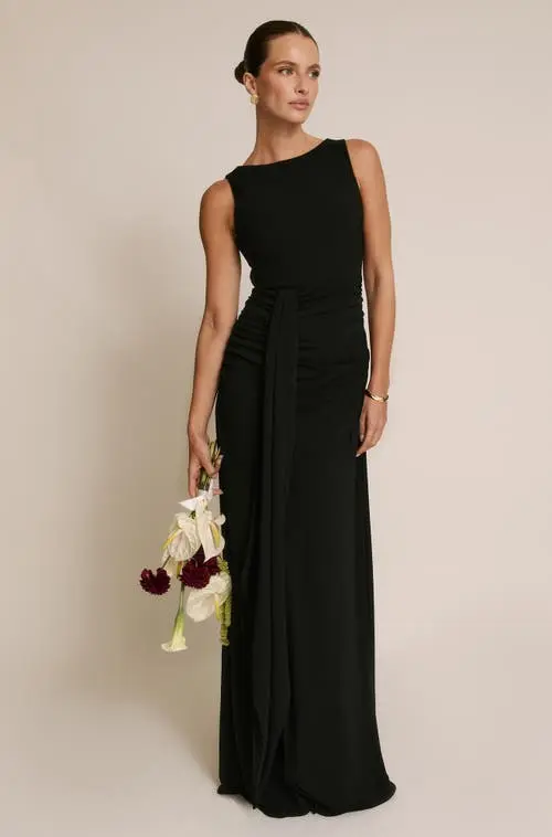 SIX STORIES Drape Gathered Sleeveless Maxi Dress - Black