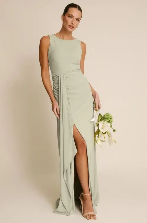 SIX STORIES Drape Gathered Sleeveless Maxi Dress - Sage