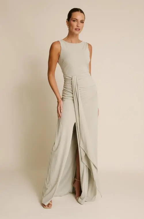 SIX STORIES Drape Gathered Sleeveless Maxi Dress - Sage
