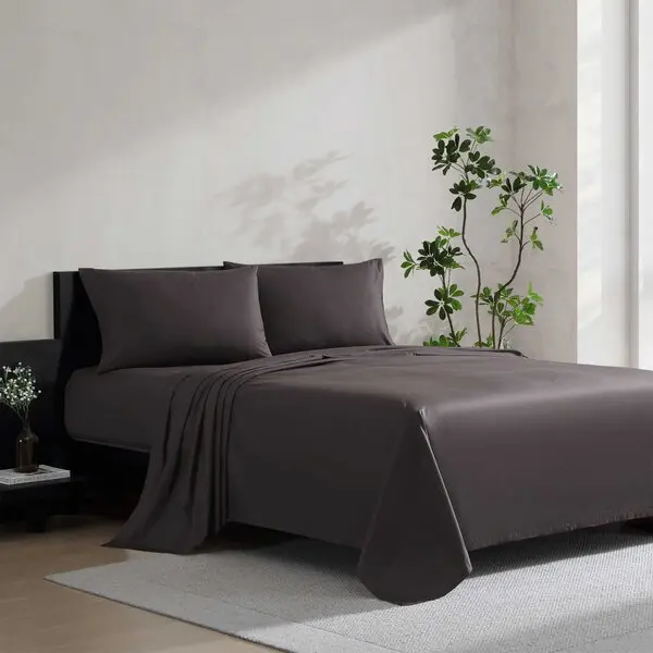 Vera Wang Solid Cool Comfort 4 Piece Sheet Set, Queen - Dark Brown