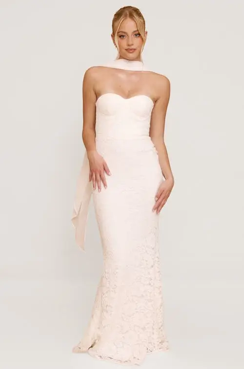 SIX STORIES Lace Bandeau Maxi Dress With Scarf Detail
