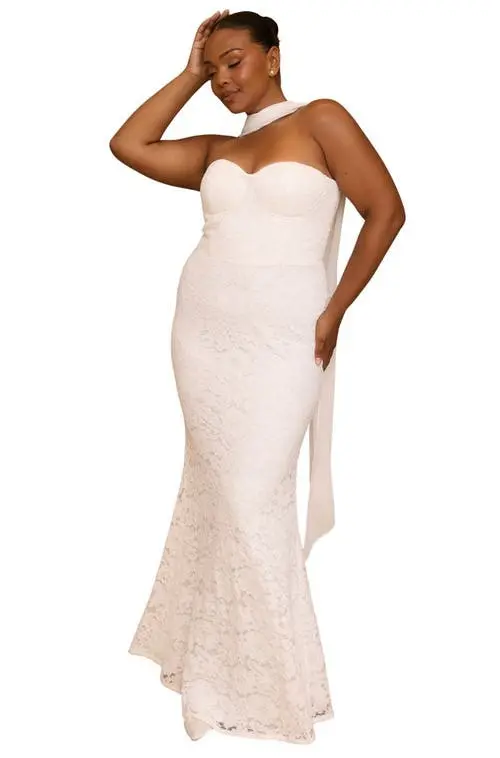 SIX STORIES Lace Bandeau Maxi Dress With Scarf Detail