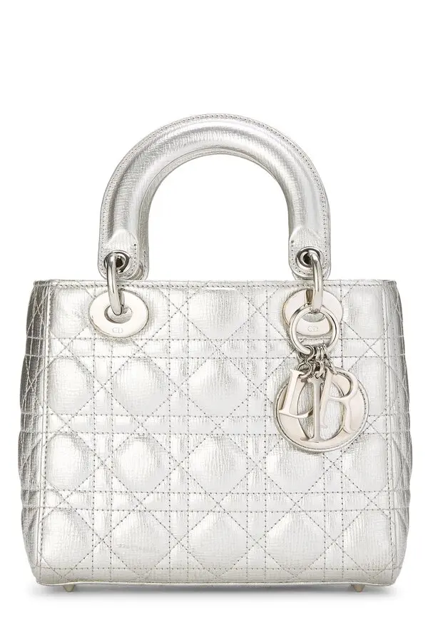 Dior Cannage Quilted Calfskin Lady - Silver