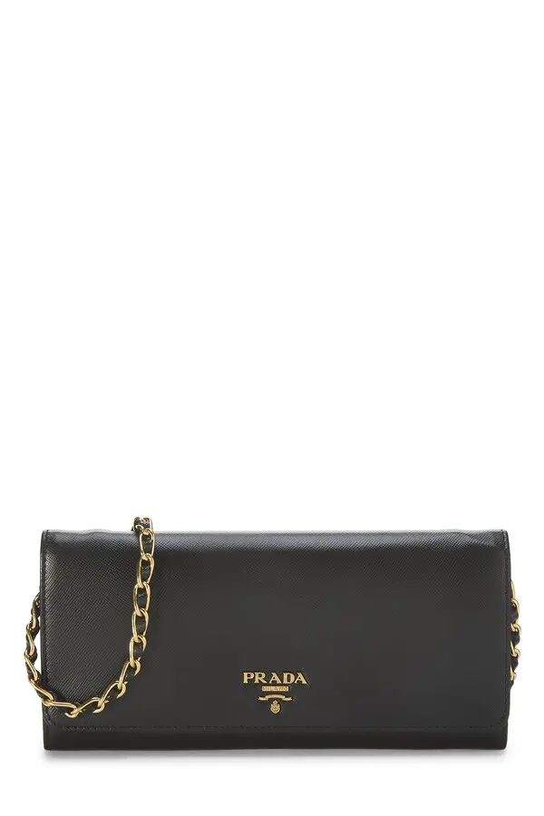 Prada Saffiano Wallet On Chain - Black