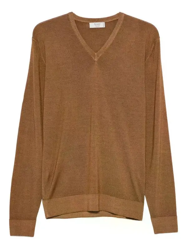 FERRANTE V-neck Long Sleeve Sweater - Brown