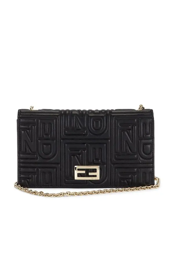 Fendi Embossed Wallet On Chain - Black