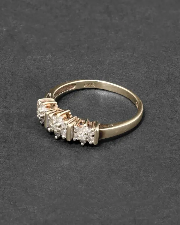 Alexis Bittar Vintage 1950s 10k Diamond Floret Band Ring - Gold