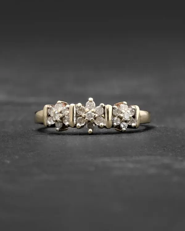 Alexis Bittar Vintage 1950s 10k Diamond Floret Band Ring