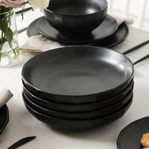 STONE + LAIN Rio Stoneware 4-piece Pasta Bowl Set - Black