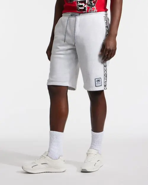 ECKO UNLTD. Fleece Short With Woven Tape Detail - White Heather
