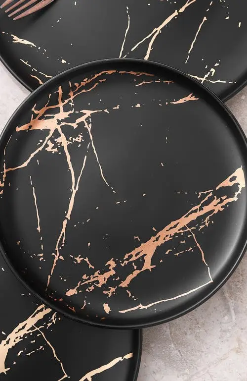STONE + LAIN Zora Porcelain 4-piece Salad Plate Set - Black