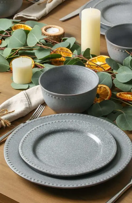 STONE + LAIN Comet Stoneware 12-piece Dinnerware Set - Grey