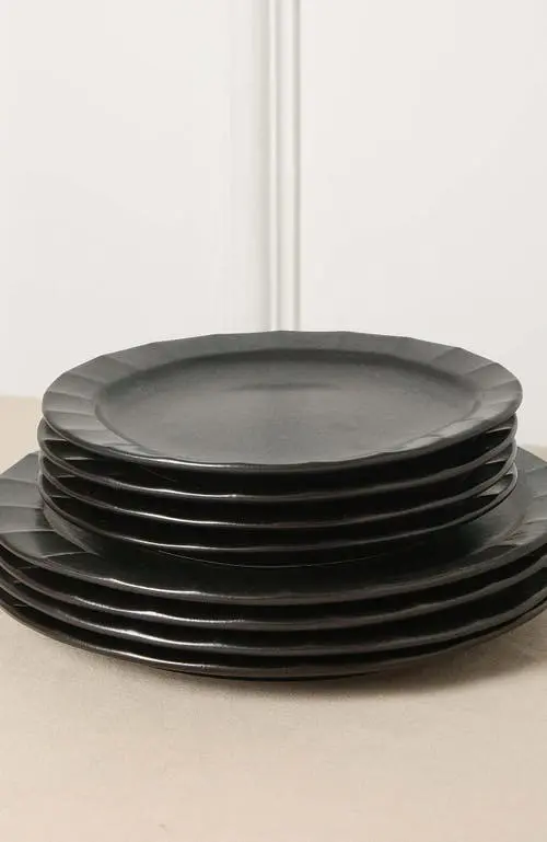 STONE + LAIN Oasis Stoneware 4-piece Salad Plate Set - Black