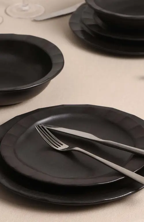 STONE + LAIN Oasis Stoneware 4-piece Salad Plate Set - Black