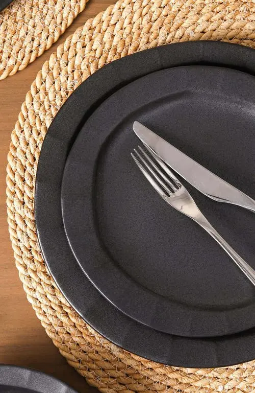 STONE + LAIN Oasis Stoneware 4-piece Salad Plate Set - Black