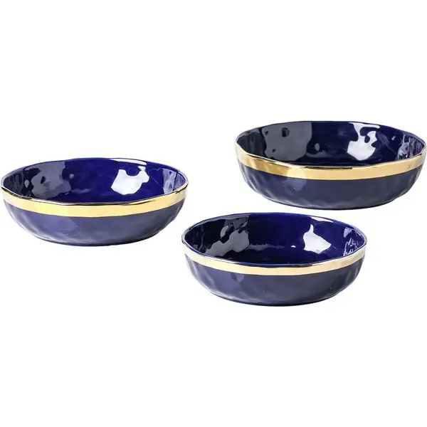 STONE + LAIN Florian Porcelain 3-piece Serving Shallow Bowl Set - Blue