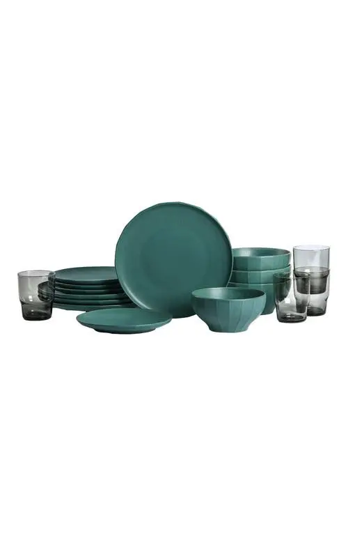 STONE + LAIN Rio Stoneware 16-piece Dinnerware Set With Glasses - Green