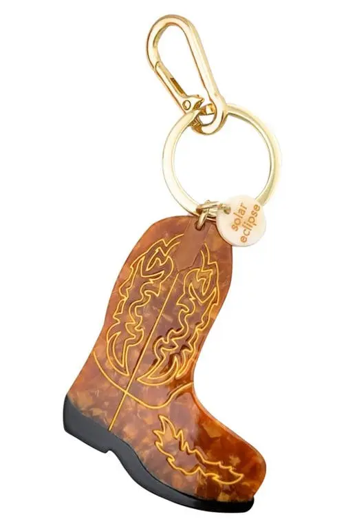 SOLAR ECLIPSE Hand-painted Cowboy Boot Bag Charm - Brown