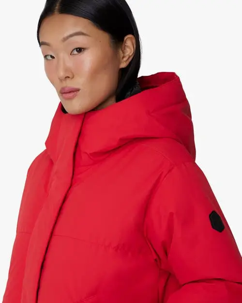 QUARTZ CO. Ines Hooded Down Winter Jacket - Fiery Red