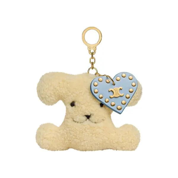 Celine Triomphe Pom Pom Charm In Shearling And Calfskin 'natural/pale Blue