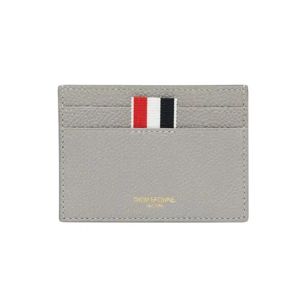 Thom Browne Double Sided Card Holder In Pebble Grain Leather 'light - Grey
