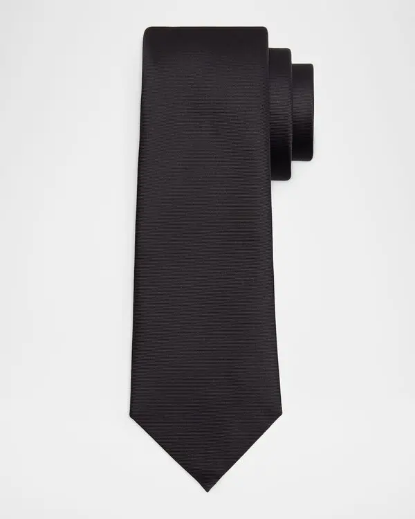 Emporio Armani Silk Twill Microrib Neck Tie - Solid Blac
