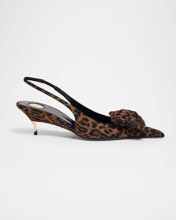 Saint Laurent Dakota Rose Leopard Satin Slingback Pumps - Leopard Print