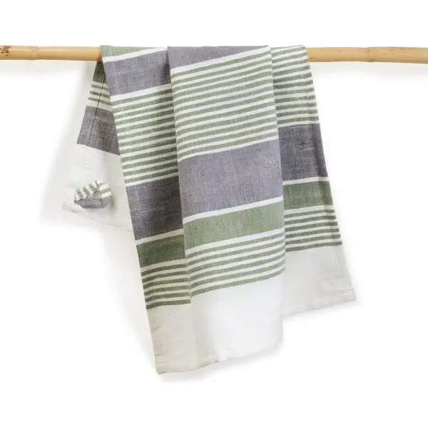 SUSTAINABLE THREADS Elora Handspun & Handwoven Kitchen Towelsset Of 2 - Fern