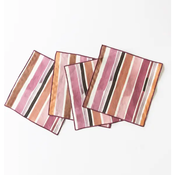 GOLDIE HOME Lisbon Stripe Cocktail Napkin Set - Pink & Brown