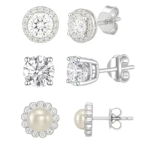 DONATELLO GIAN Sterling Pearl And Crystal Stud Earrings Set - Silver