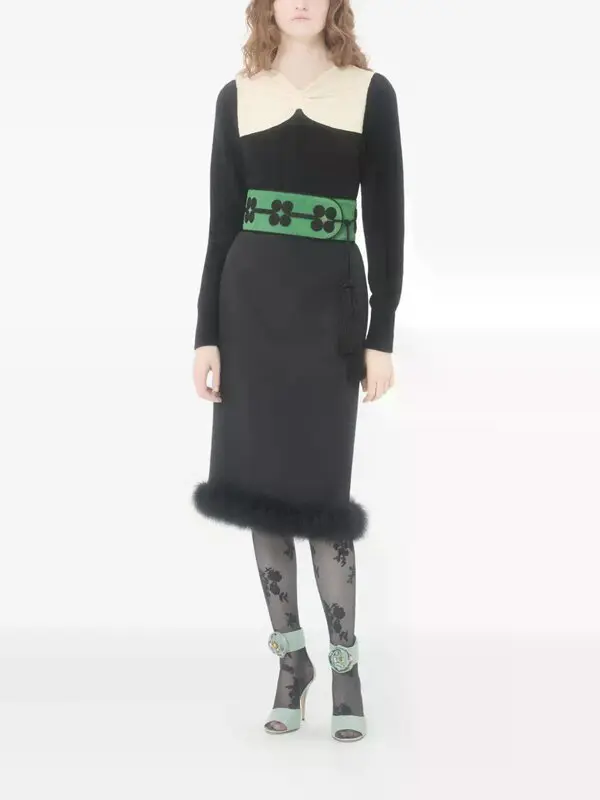 Valentino Garavani Crepe Couture Midi Skirt With Feather Embellishment