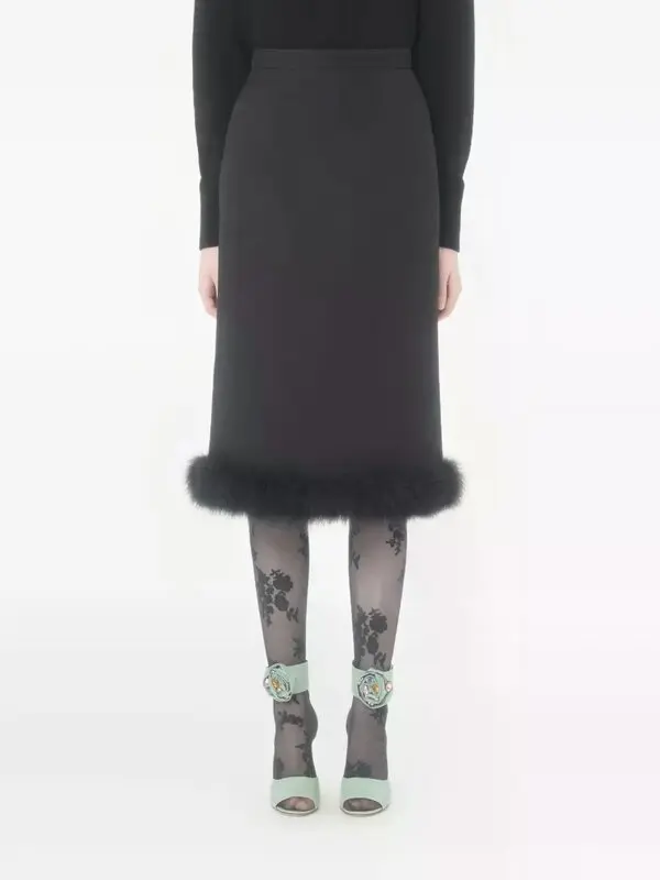 Valentino Garavani Crepe Couture Midi Skirt With Feather Embellishment